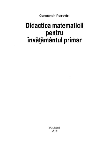 Didactica Matematicii Pentru Invăţămîntul Primar
