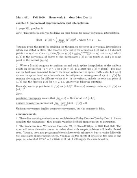 Math471 Hw8 Fall 2009 Numerical Methods Section 002 Math 471 Fall