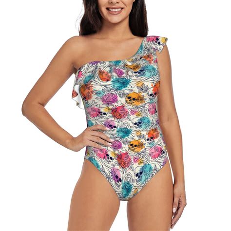 Haiem Skulls And Roses Womens One Piece Swimsuits Tummy Control One