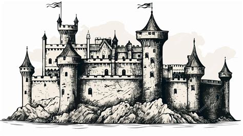 Dibujo Detallado De Un Antiguo Castillo O Edificio Medieval Vector