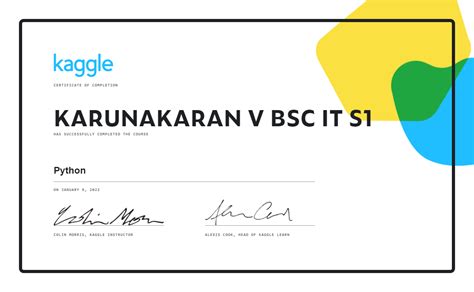 karunakaran v bsc it s1 completed the python course on kaggle