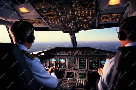Premium Photo Two Pilot On A Cockpit Of A Commercial Airlines
