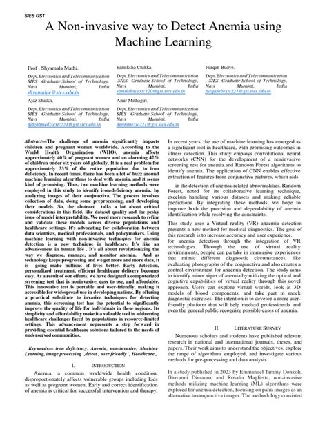 Non Invasive Way To Detect Anemia Using Ml Pdf Machine Learning Virtual Reality