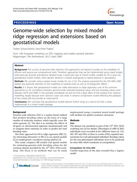 pdf genome wide selection by mixed model ridge regression and