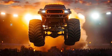 Monster Truck Show Highspeed Jumps Fiery Stunts Big Crowds And