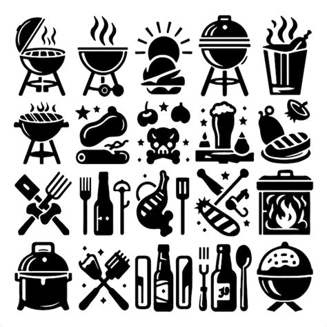 Bbq Unique Design Icons Bundle Silhouette Vector Image With Car Grill