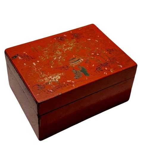 Red Chinese Garden Scene Lacquer Box For Sale At 1stdibs