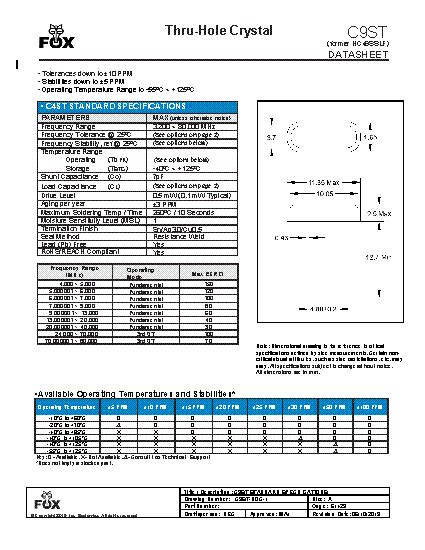 Fc9steff Datasheet Quartz Crystals Mhz Pin Thru Part Type Crystal