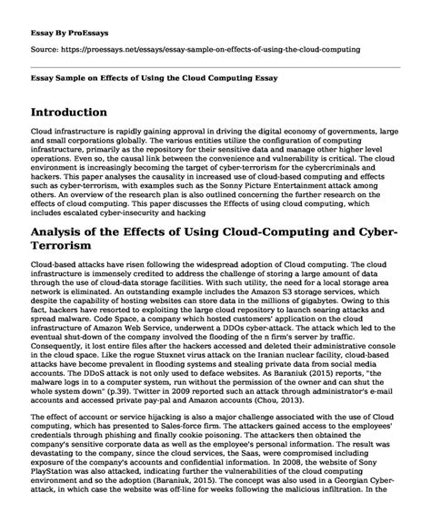 📗 Essay Sample On Effects Of Using The Cloud Computing Free Essay