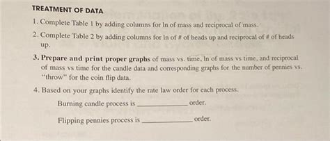 solved treatment of data 1 complete table 1 by adding