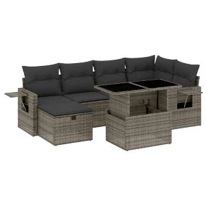 Vidaxl 7 Piece Patio Sofa Set With Cushions Gray Poly Rattan Without