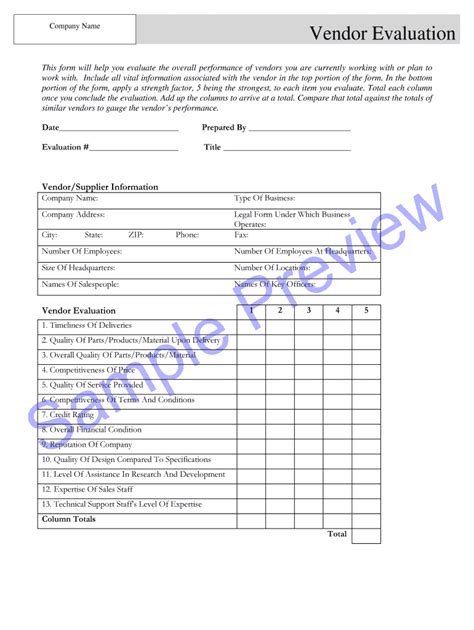 Fillable Online Vendor Evaluation Fax Email Print Pdffiller