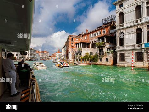 Public Transport In Venice Grand Canal With Vaporetto Venetian Ferry Motorboat Taxi And