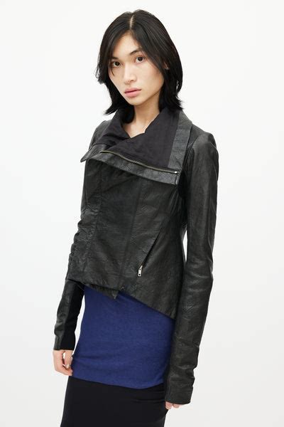 Rick Owens Asymmetrical Black Leather Jacket Vsp Consignment