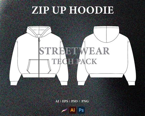 Zip Up Hoodie Vector Mockup Streetwear Tech Pack Digital Files Etsy