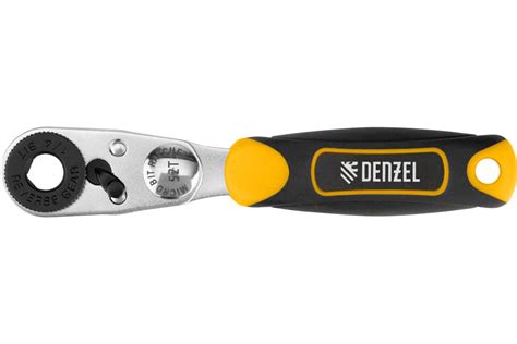 Ключ-трещотка для бит 1/4" Denzel 52 зуба, CrMo, адаптер для торцевых ...