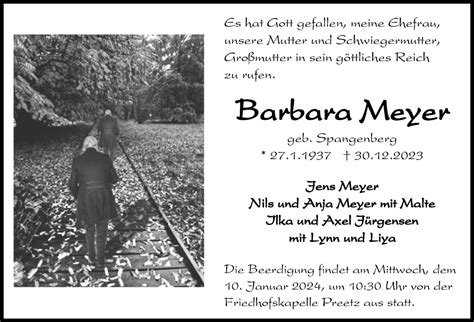Traueranzeigen Von Barbara Meyer Trauer Anzeigende
