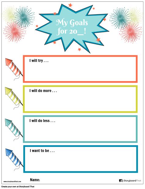Goal Setting Template With Fireworks Theme Storyboard