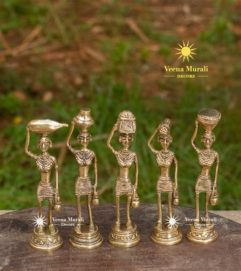 Tribal Lady Set 75 Inch Handcrafted Brass Figurine Of Traditional