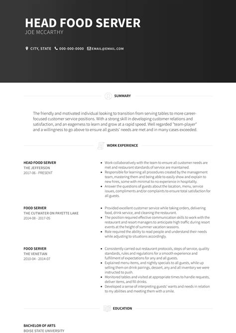 Food Server Resume
