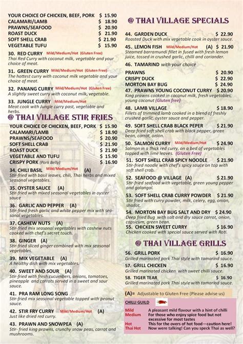 Menu At Thai Village East Brisbane