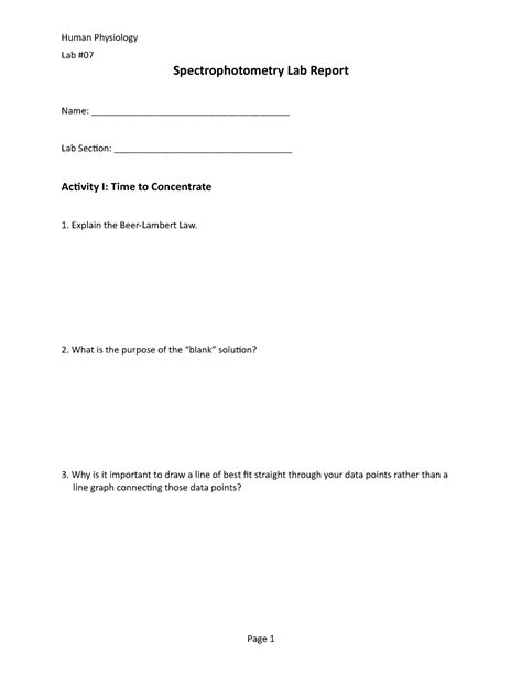 Lab 07 Report Form Lab Worksheet Lab Spectrophotometry Lab