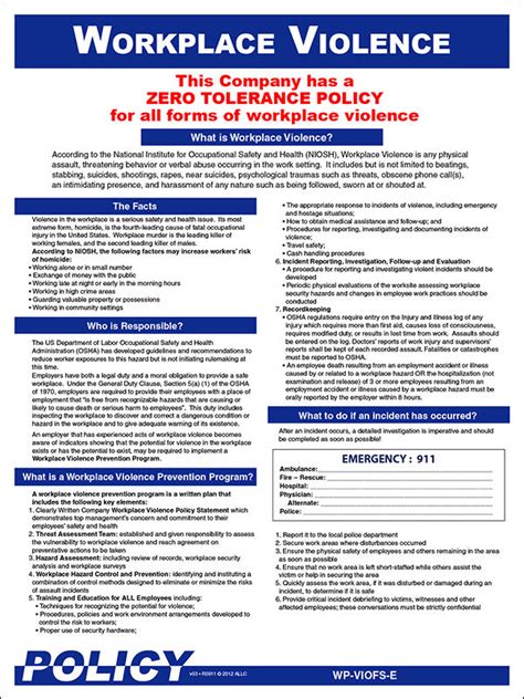 Workplace Violence Policy Poster American Compliance