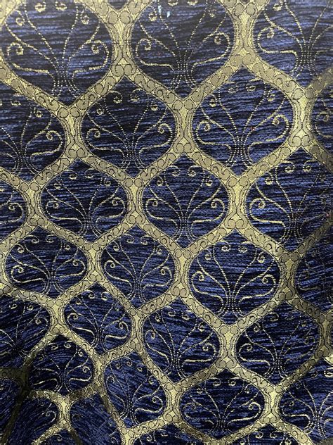 Navy Blue Chenille Jacquard Upholstery Fabric Ottoman Tulip Pattern Etsy