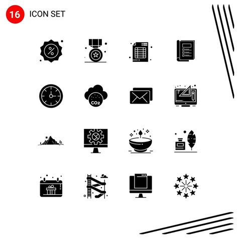 Pictogram Set Of 16 Simple Solid Glyphs Of Alarm Layout Medal Bundle Business Editable Vector