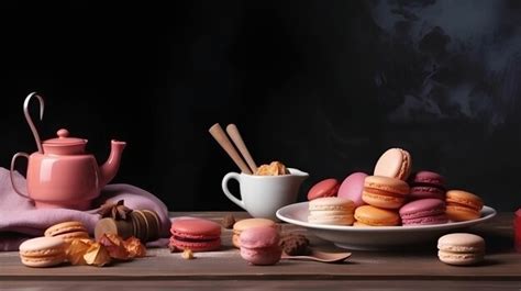 Premium Ai Image Macaron Flat Lay Sweets Background Macaroon Background