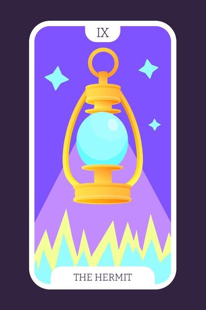 The Hermit Tarot Cartoon Flat Card Template Major Arcana Taro Vector