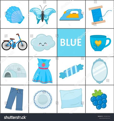 Learn Primary Colors Blue Different Objects Stock Vector Royalty Free