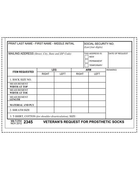 Va Form 2345 Veterans Request For Prosthetic Socks Va Forms