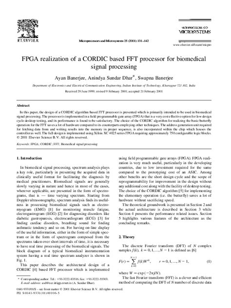 Pdf Fpga Realization Of A Cordic Based Fft Processor For Biomedical