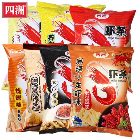 四洲虾条原味大虾沙拉麻辣小龙虾蒜蓉味烧烤味70g 80g4 包装虎窝淘