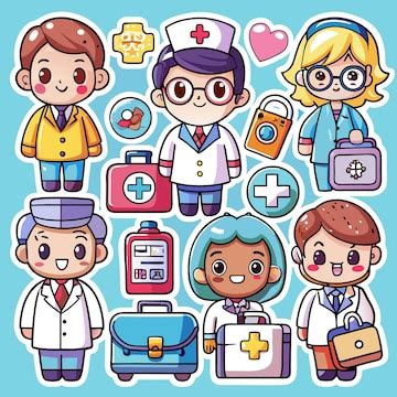 Adorable Cartoon Characters Of Doctors Nurses And Paramedics With