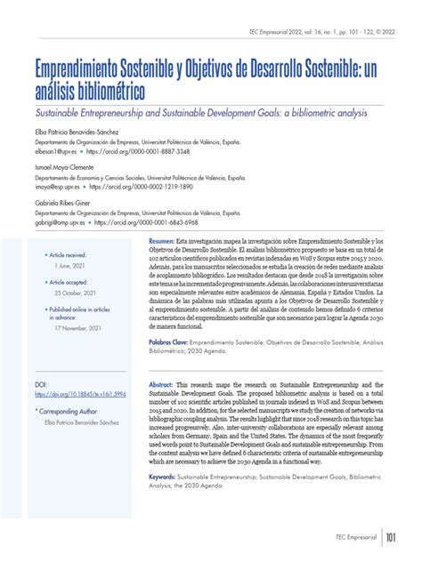 Emprendimiento Sostenible Y Objetivos De Desarrollo Sostenible Un