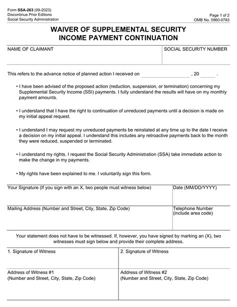 Form Ssa 263 Waiver Of Supplemental Security Income Payment