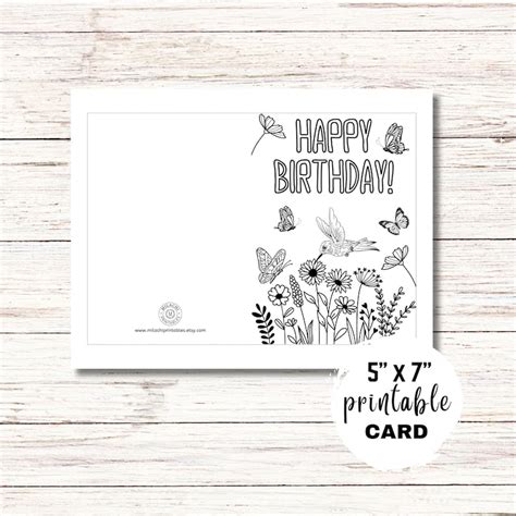 Printable Happy Birthday Coloring Card Flowers And Butterflies Color