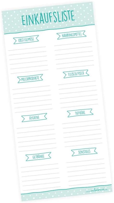 Einkaufsliste Mint 50 Blatt Einkaufszettel Din Lang Punkte Papier Notizblock Einkaufsblock