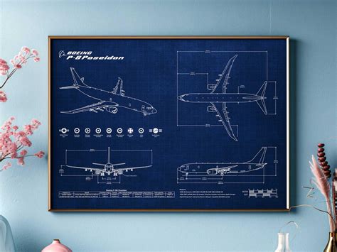 Boeing P 8a Poseidon Blueprint Poster Horizontal Aviation Wall Art Etsy