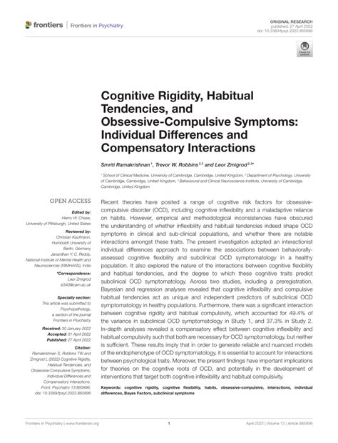 Pdf Cognitive Rigidity Habitual Tendencies And Obsessive Compulsive