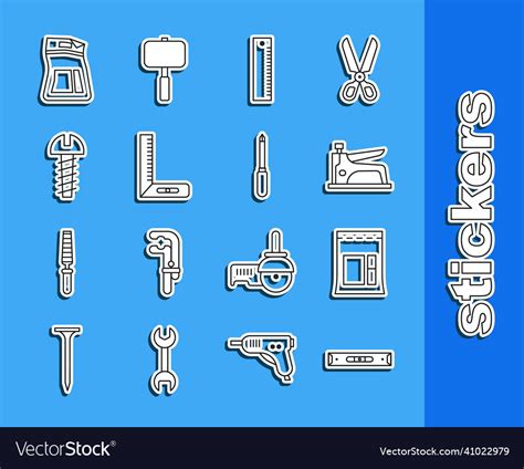 Set Line Construction Bubble Level Cement Bag Vector Image