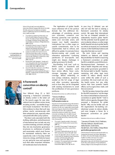 Pdf A Framework Convention On Obesity Control