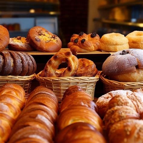 Ai Generated Illustration Of An Assortment Of Fresh Artisanal Breads And Pastries In Woven