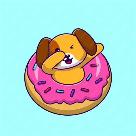 Leuke Hond Deppen Met Donut Cartoon Vector Pictogrammen Illustratie