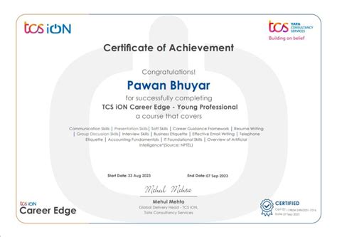 Tcs Tcsion Tcsioncareeredge Professional Carreer Certificate