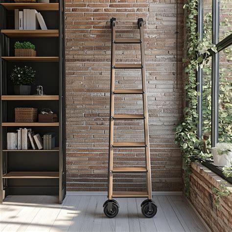 A Rolling Ladder For Accessing High Shelves Premium Ai Generated Image