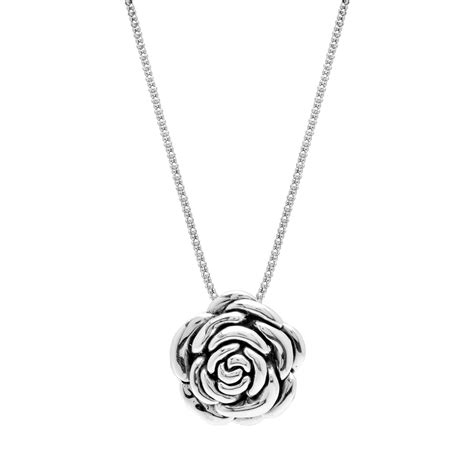 Sterling Silver Rose Pendant Rose Necklace Silver Rose Pendant