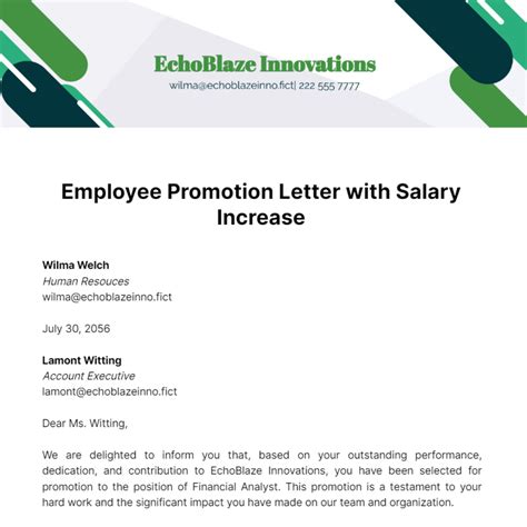 Free Employee Promotion Letter With Salary Increase Template To Edit Online